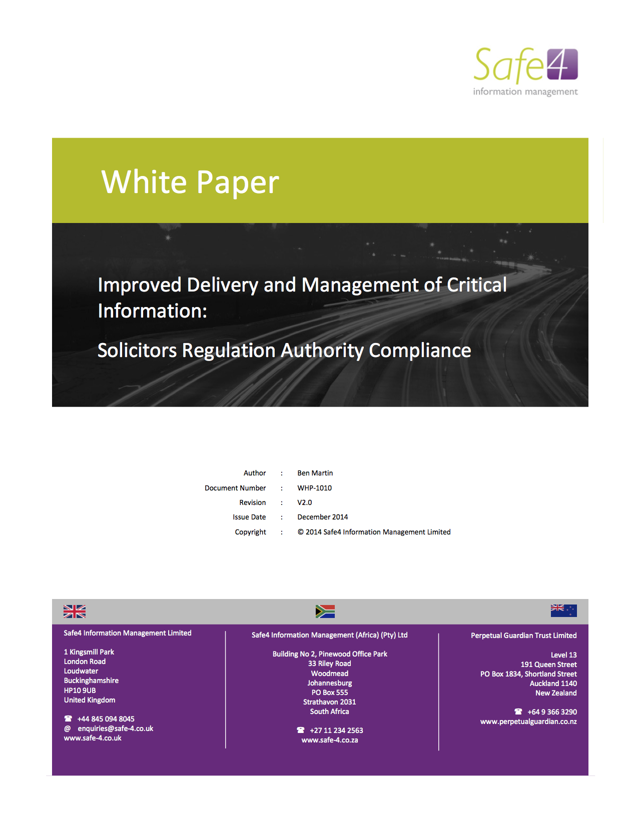 SRA Compliance - Safe4 Information Management Limited SRA Compliance - Safe4 Information Management Limited