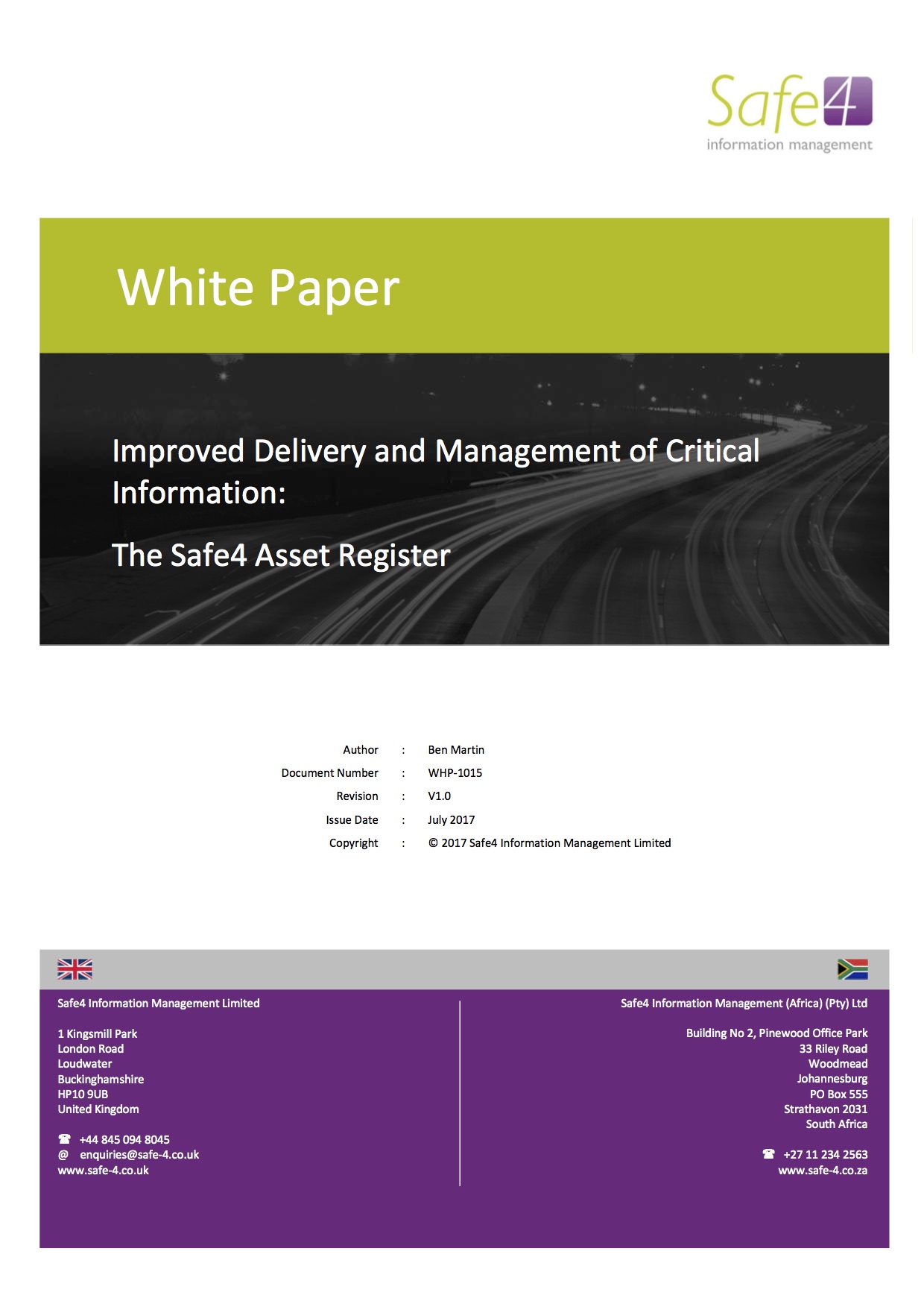 The Asset Register - Safe4 Information Management Limited